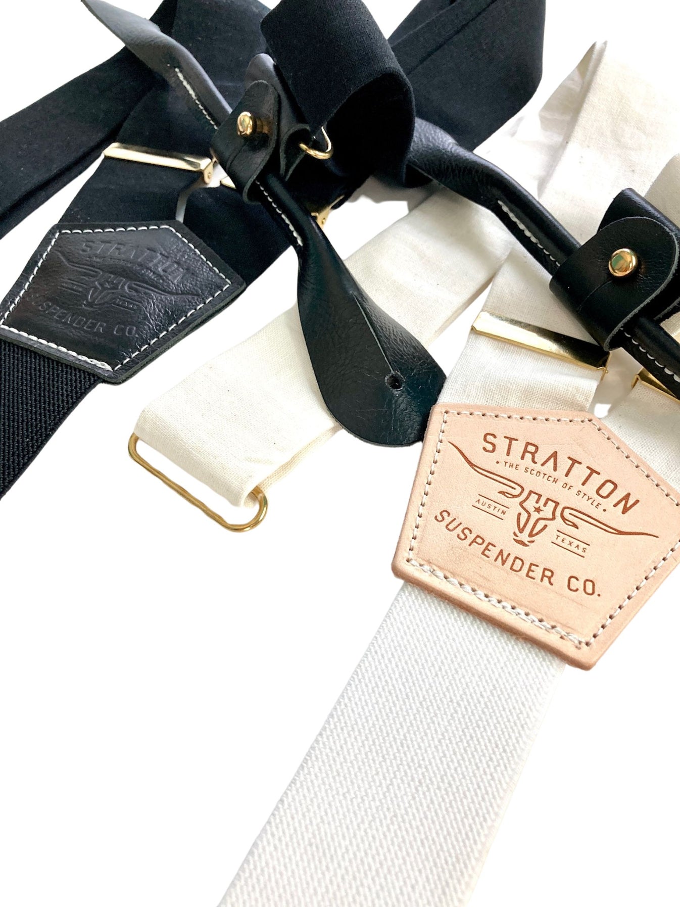 White & Black Tuxedo Suspenders – Gold & Black Tie Button-On Braces ...